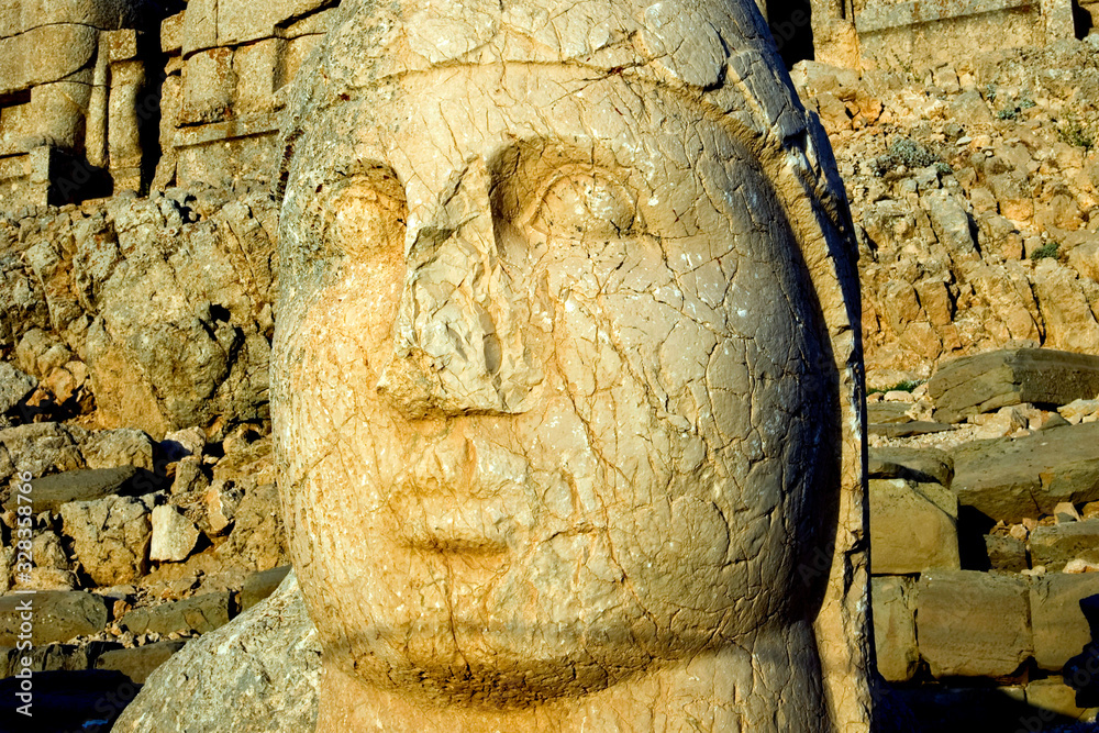 Giant heads of the gods at the top of Nemrut Dagi mountain in Turkey ...