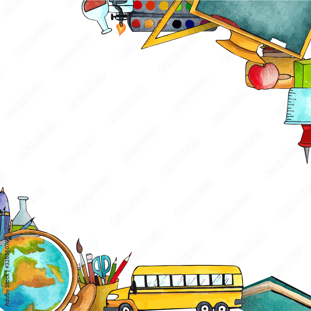 school frame, frame of school objects, digital clipart of school ...