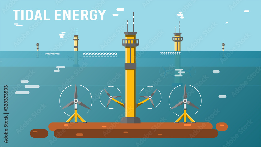 Tidal power plant. Eco friendly underwater renewable energy sources ...