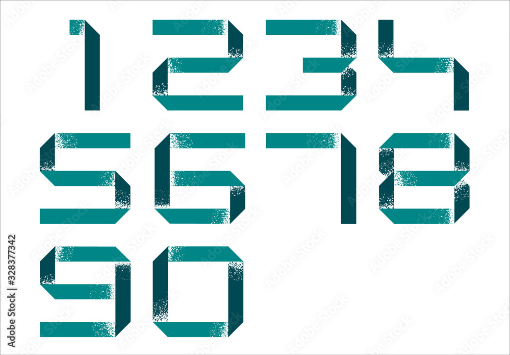 Grunge Dual Color Paper Ribbon Numbers Set Stock Template | Adobe Stock