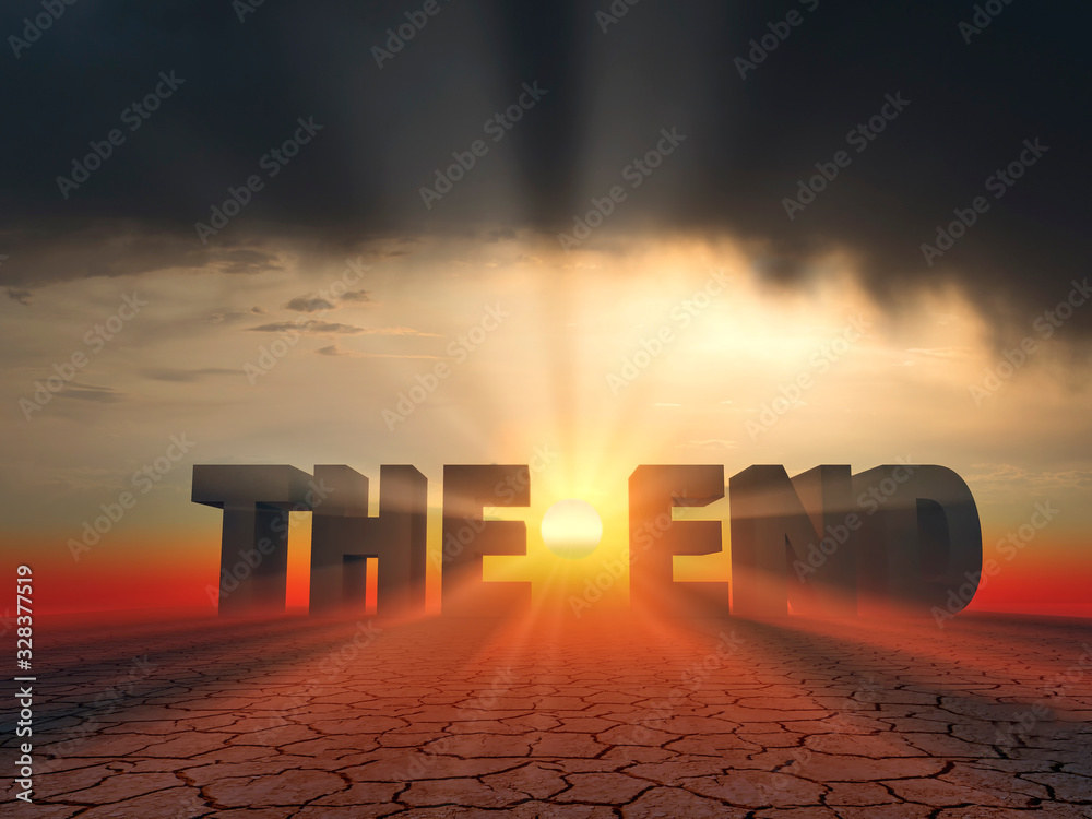 the word "the end" in 3d letters on sunset background Stock ...