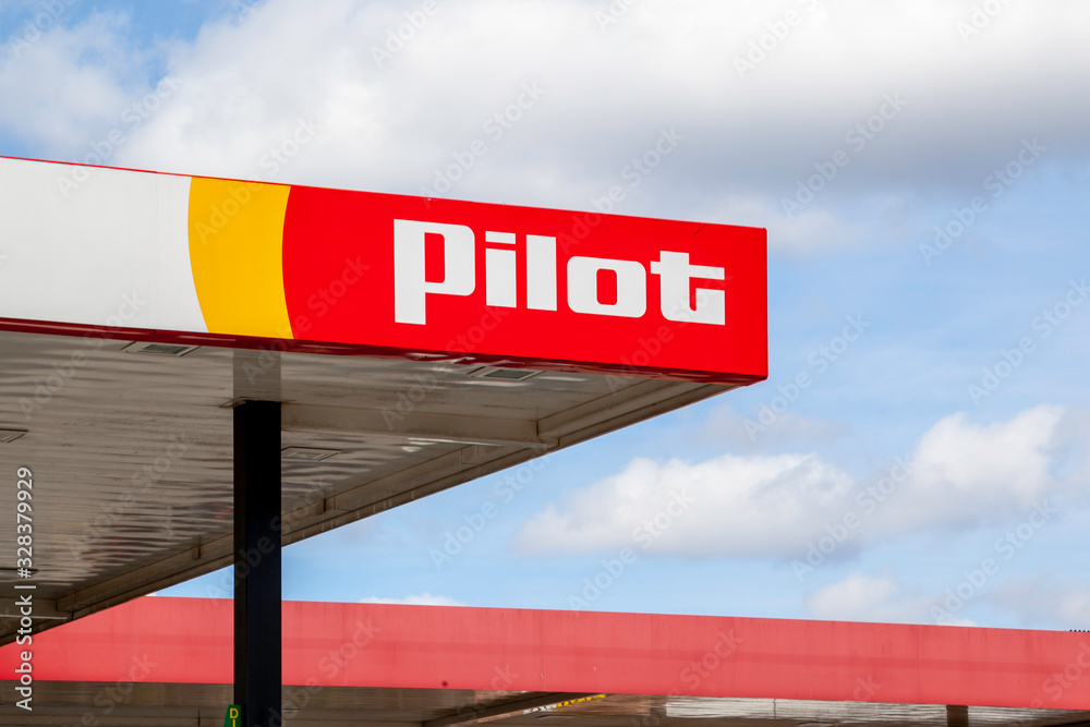 North Carolina, USA - February 29, 2020: Sign of Pilot gas station ...