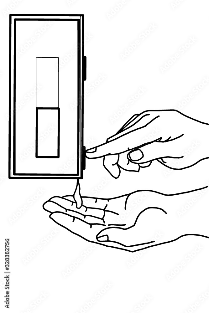 hand washing for hygiene.pressing the button. liquid soap to care of ...