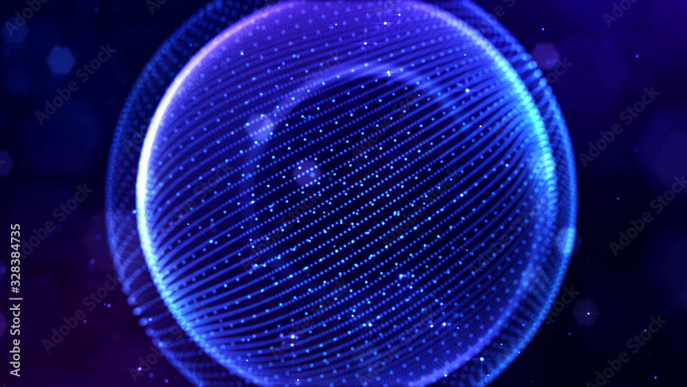 abstract sci-fi background with glow particles form curved lines ...