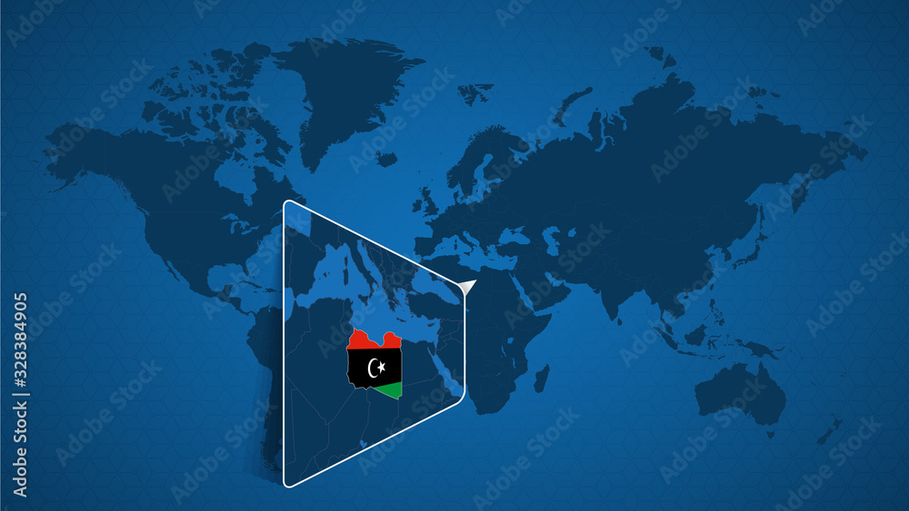 Detailed world map with pinned enlarged map of Libya and neighboring ...