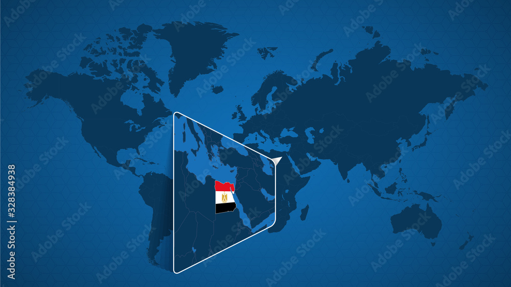 Detailed world map with pinned enlarged map of Egypt and neighboring ...