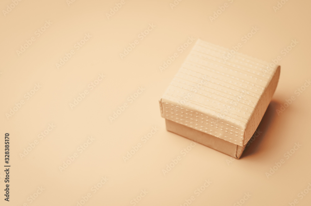 Vintage beige box on a beige isolated background. Soft toning. Template ...