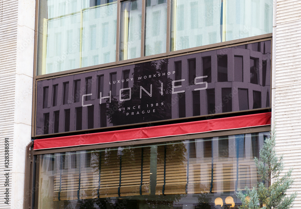 Wall Mounted Storefront Sign Mockup Stock Template | Adobe Stock