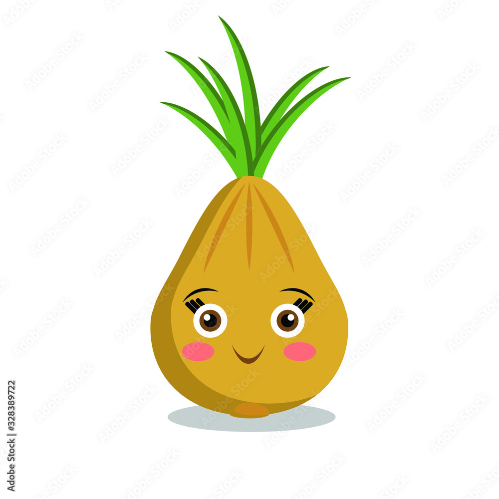 Vector illustration of cartoon happy cute vegetable onion isolated on ...