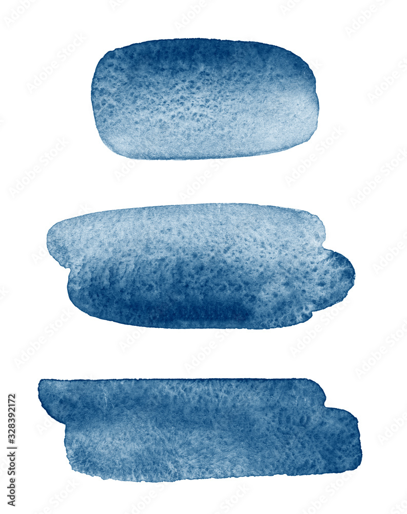 Navy dark blue watercolor brush strokes, smudges, smears. Rounded oval ...