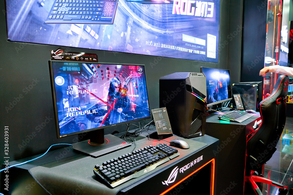 SHENZHEN, CHINA - CIRCA APRIL, 2019: interior shot of Asus ROG Store in ...