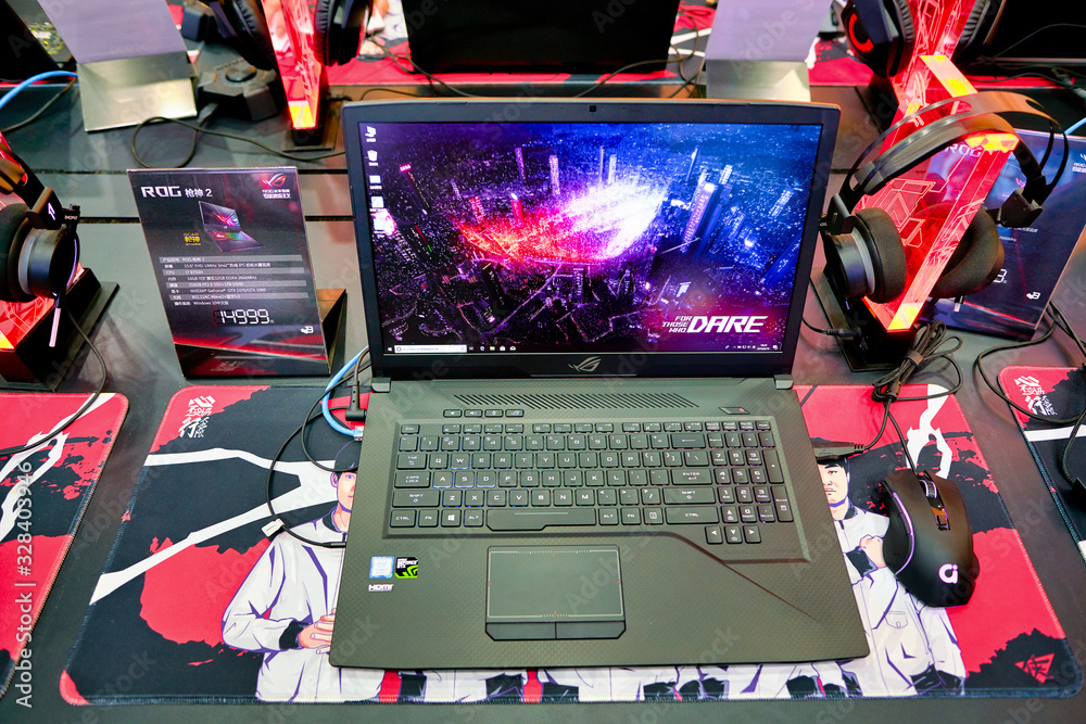 SHENZHEN, CHINA - CIRCA APRIL, 2019: interior shot of Asus ROG Store in ...