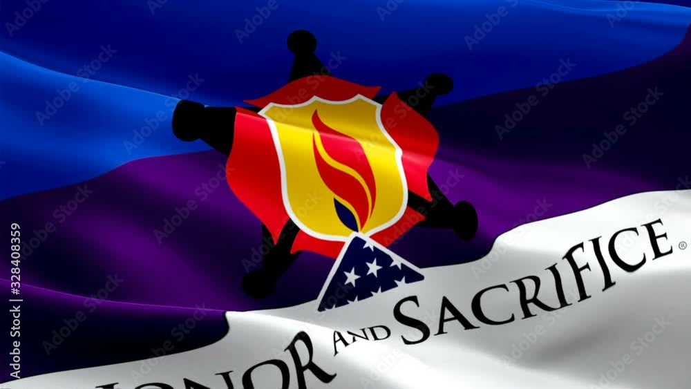 Honor and Sacrifice flag video waving in wind. Realistic Emergency ...