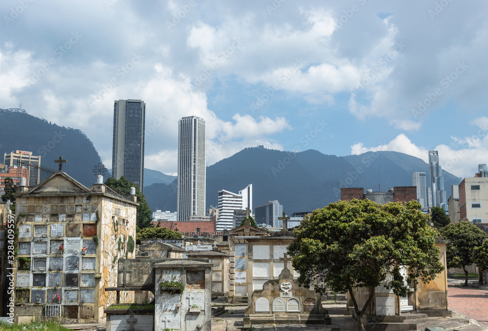 Modern skyscrapers with Central Cemetery builded in 1836 in downtown ...