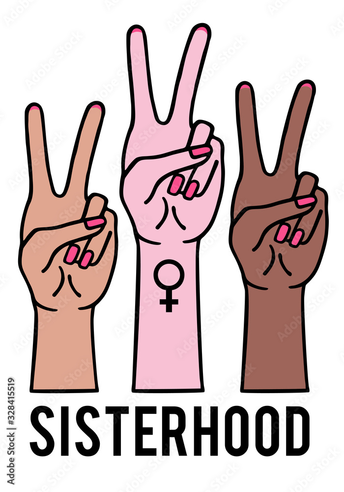 Female hands with peace sign, sisterhood, vector illustration Stock ...
