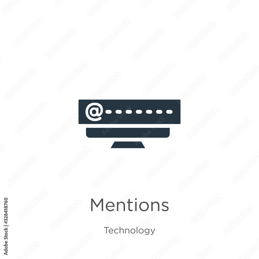 Mentions icon vector. Trendy flat mentions icon from technology ...