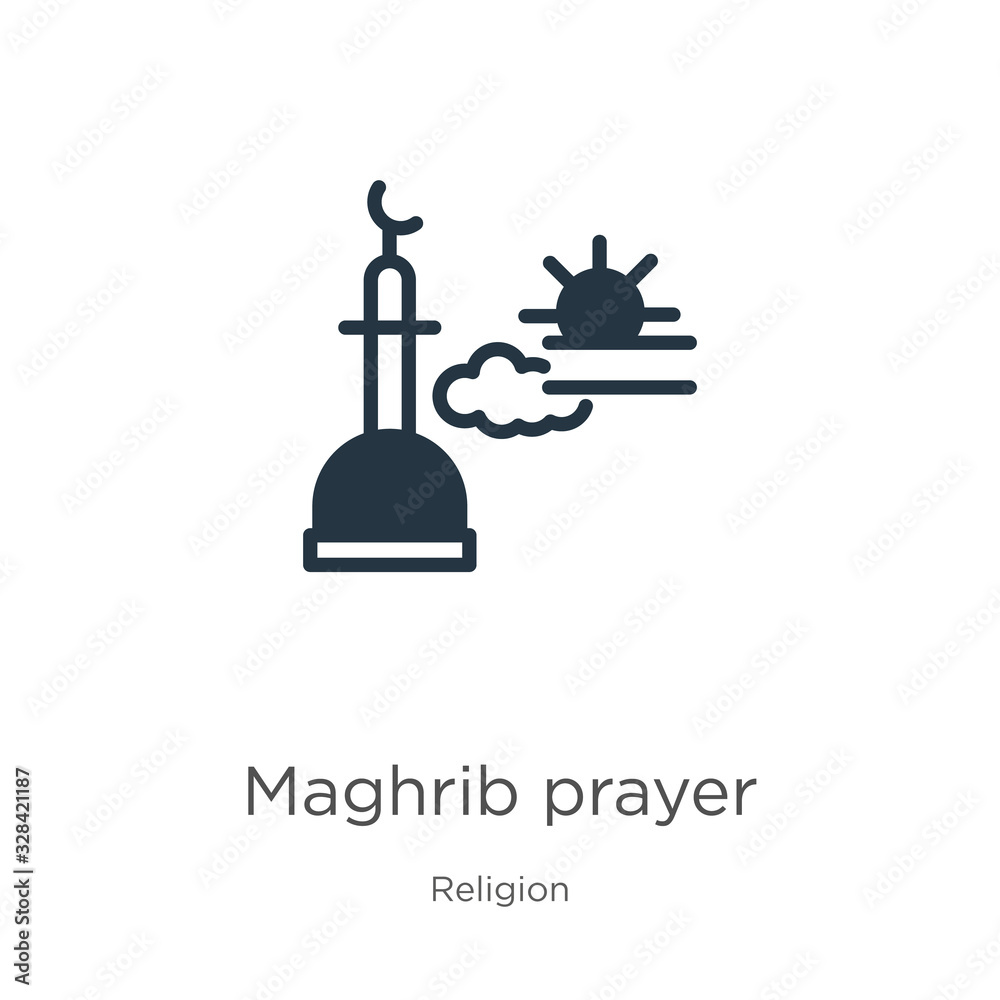 Maghrib prayer icon vector. Trendy flat maghrib prayer icon from ...