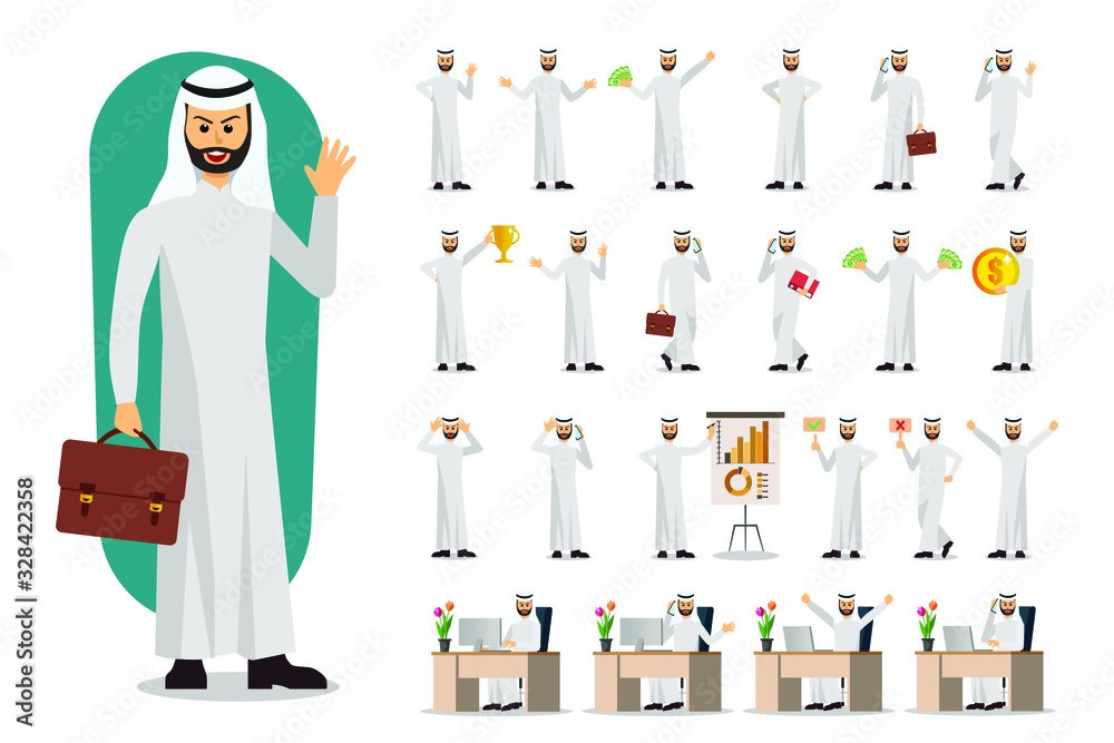 Set of Businessman character design, Muslim businessman. Vector ...