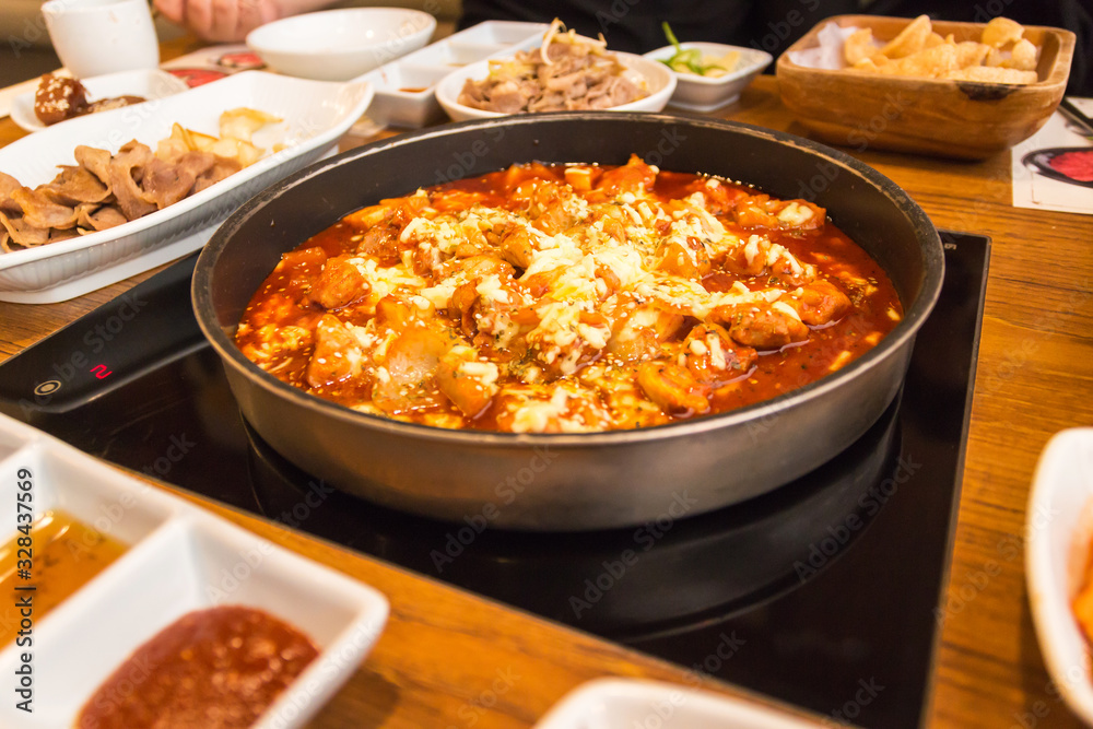 Gopchang bokkeum is korea traditional tripe stir fry with cheese. Stock ...