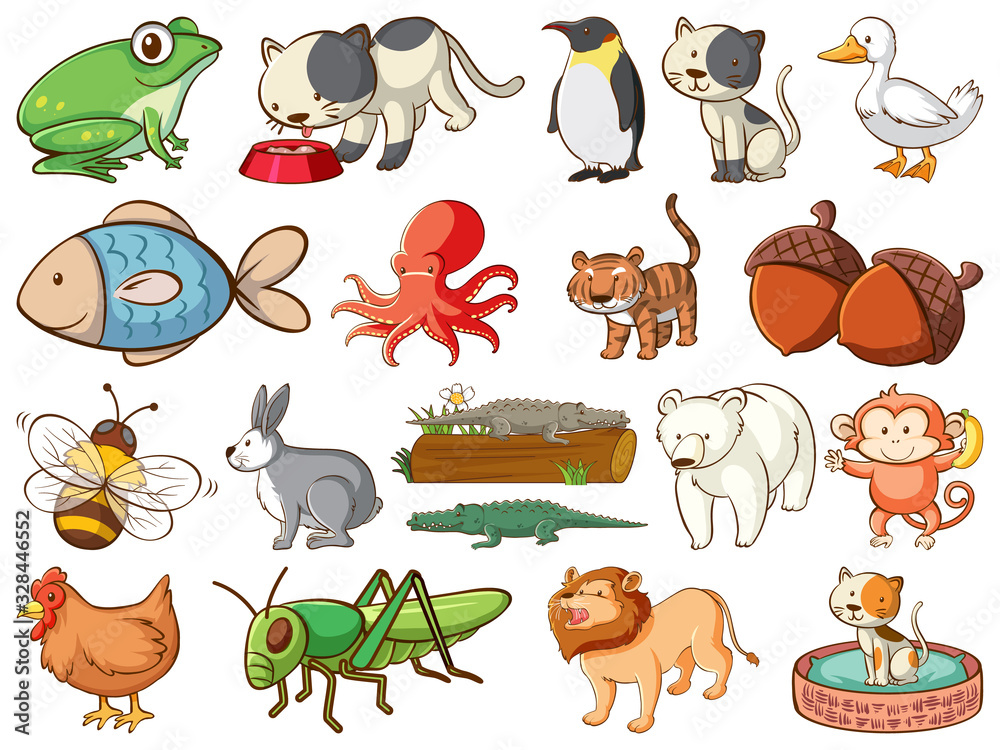 Large set of wildlife with many types of animals Stock Vector | Adobe Stock