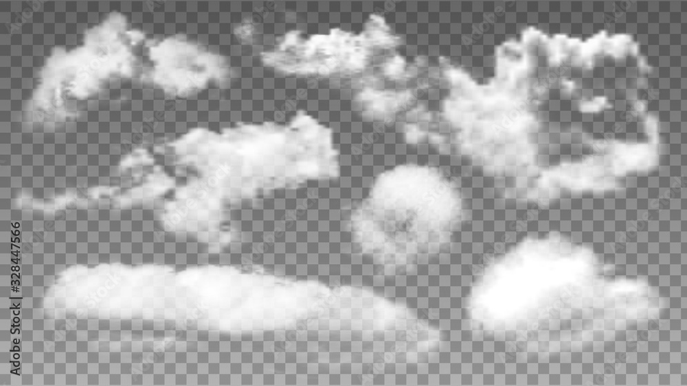 Fluffy Flying Sky Air Clouds Collection Set Vector. Atmospheric Clouds ...