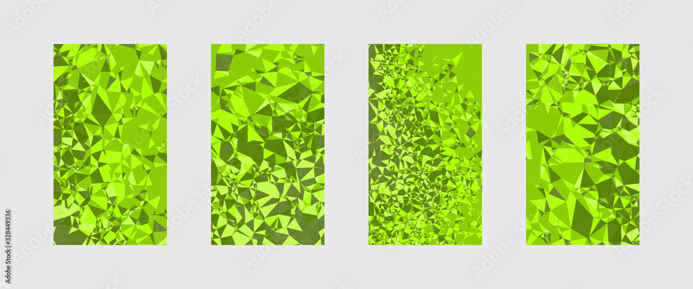 Facet low poly vivid green colors cover page layouts graphic design set ...