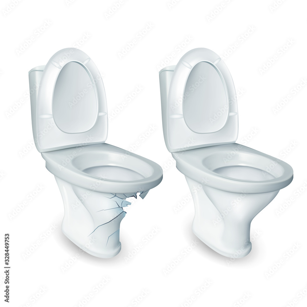Toilet And Damaged Restroom Ceramic Bowl Vector. Household Toilet ...