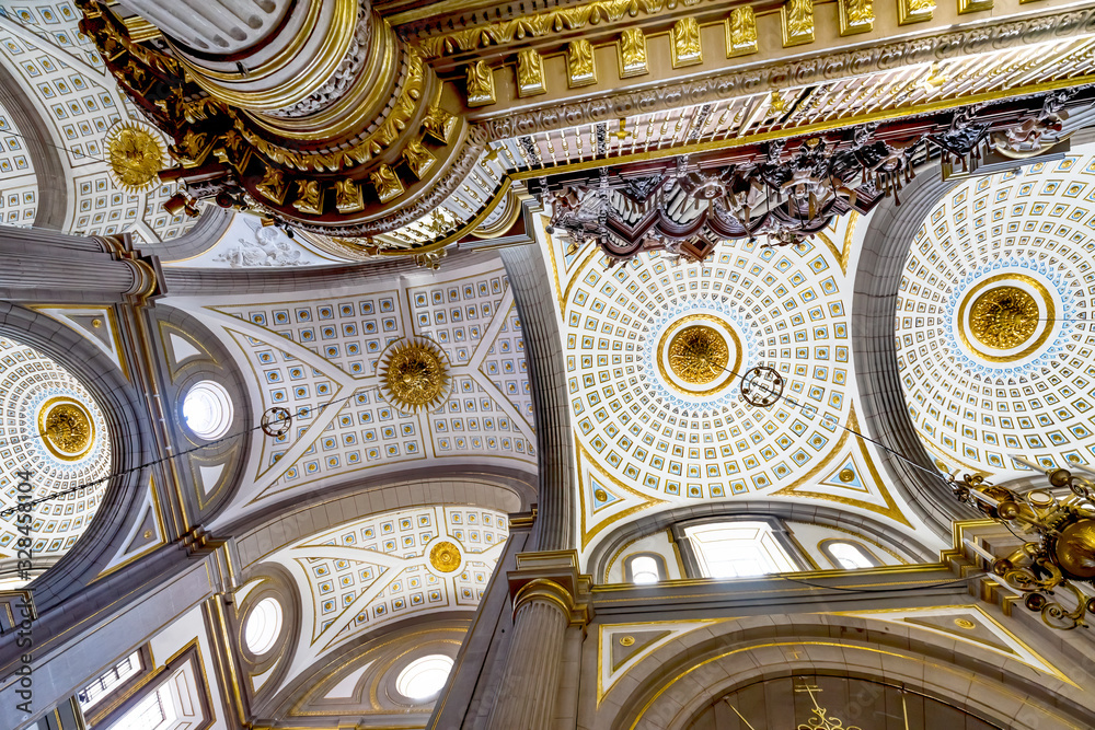 Basilica Ornate Colorful Ceiling Puebla Cathedral Mexico Stock Photo ...