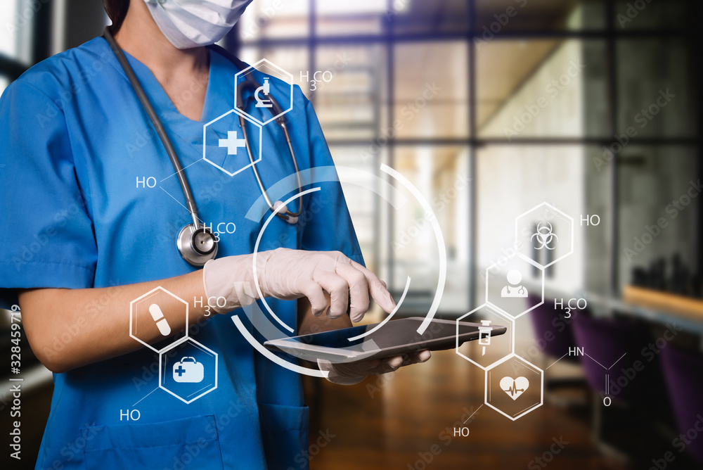 medical technology concept,smart doctor hand working with modern laptop ...