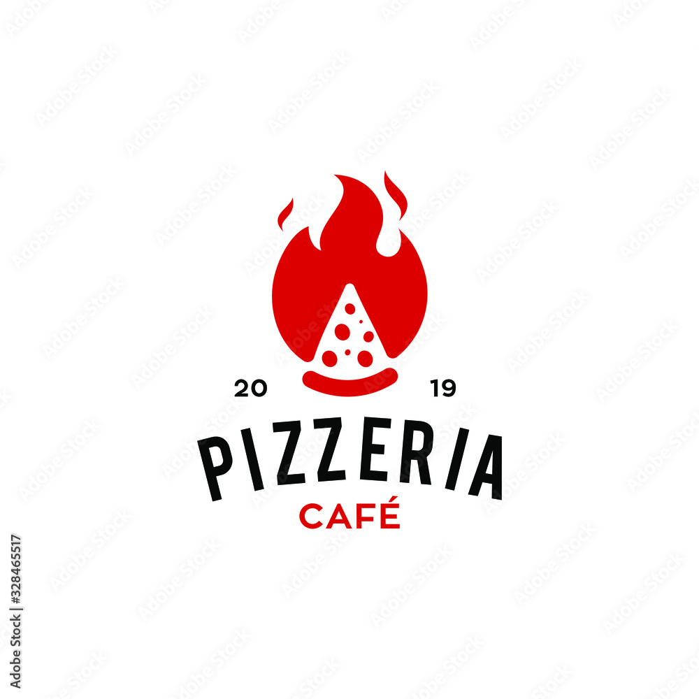hot pizza logo with fire flame spicy hot icon for a cafe and restaurant ...