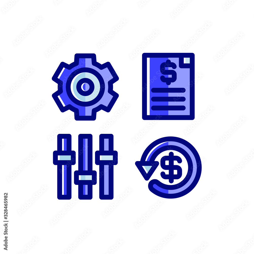 Shopping and E-Commerce Icon Set with Gear, Sliders, Invoice and ...