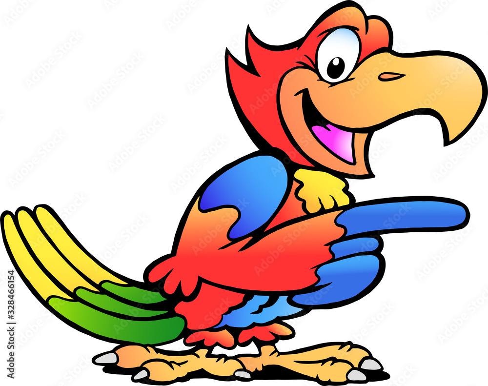 Vector Cartoon illustration of a happy pointing Parrot Bird Stock ...
