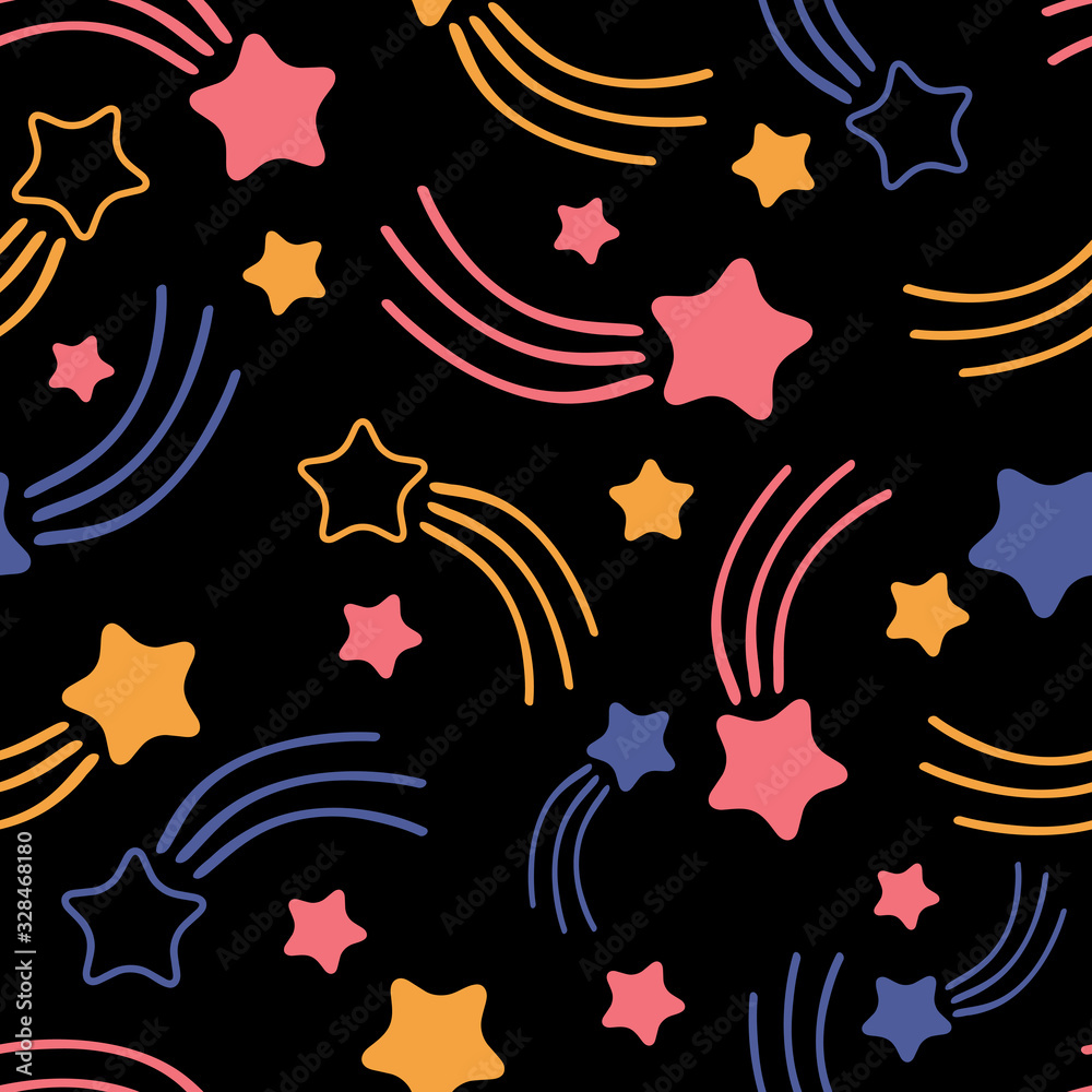 Hand drawn seamless pattern of shooting stars, comets and meteorites ...