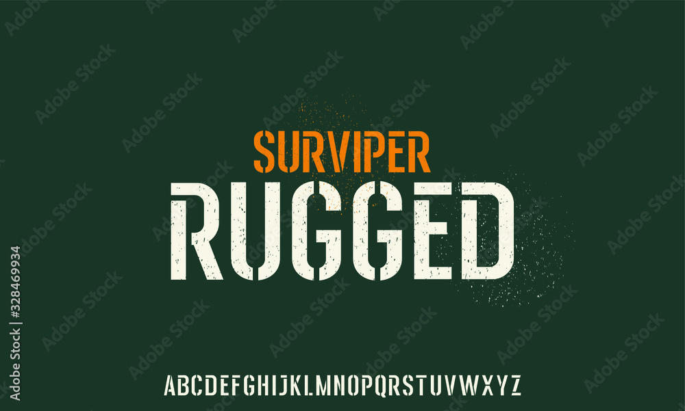 RUGGED GRUNGE TEXTURE ALPHABET VECTOR FONT FOR OUTDOOR SURVIVAL ...