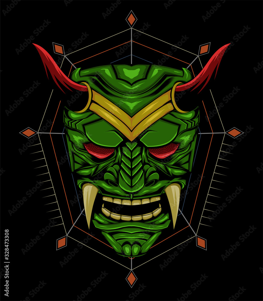 devil face illustration. head of demon. japanese demon mask. Stock ...