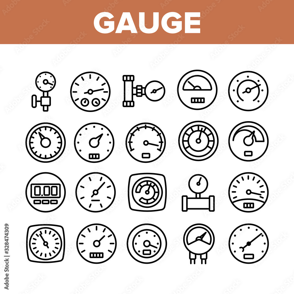 Gauge Meter Equipment Collection Icons Set Vector. Speedometer And Car ...