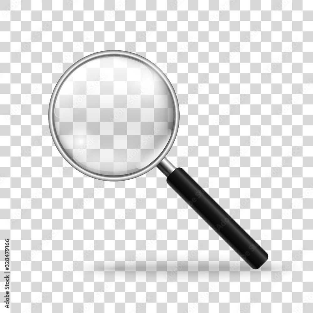 Realistic magnifying glass. Magnifier mockup on transparent background ...