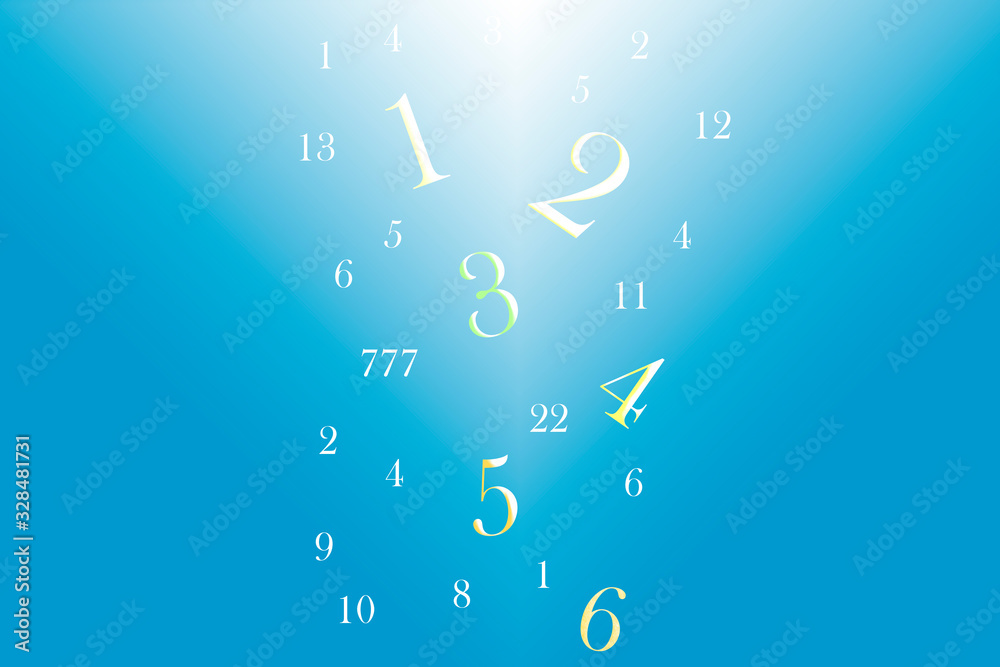 Numbers on a blue background falling from top to bottom, numerology ...
