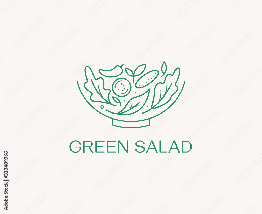 Vector logo design template in simple linear style - green salad emblem ...