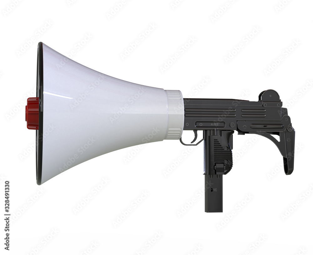 Submachine Gun with Megaphone Shout. Concept Symbol of Force of Mass ...