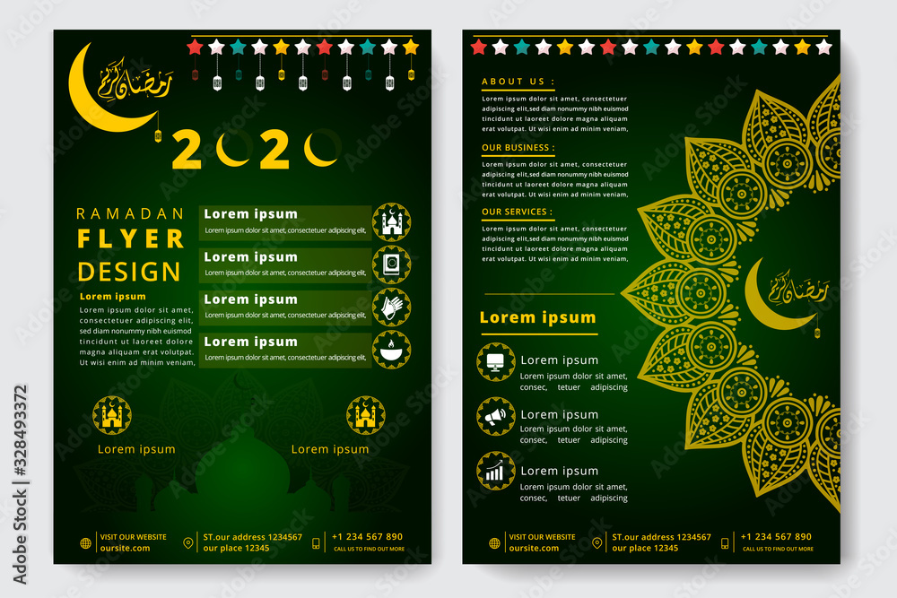 Ramadan Menu Islamic Brochure Design Green Stock Vector | Adobe Stock