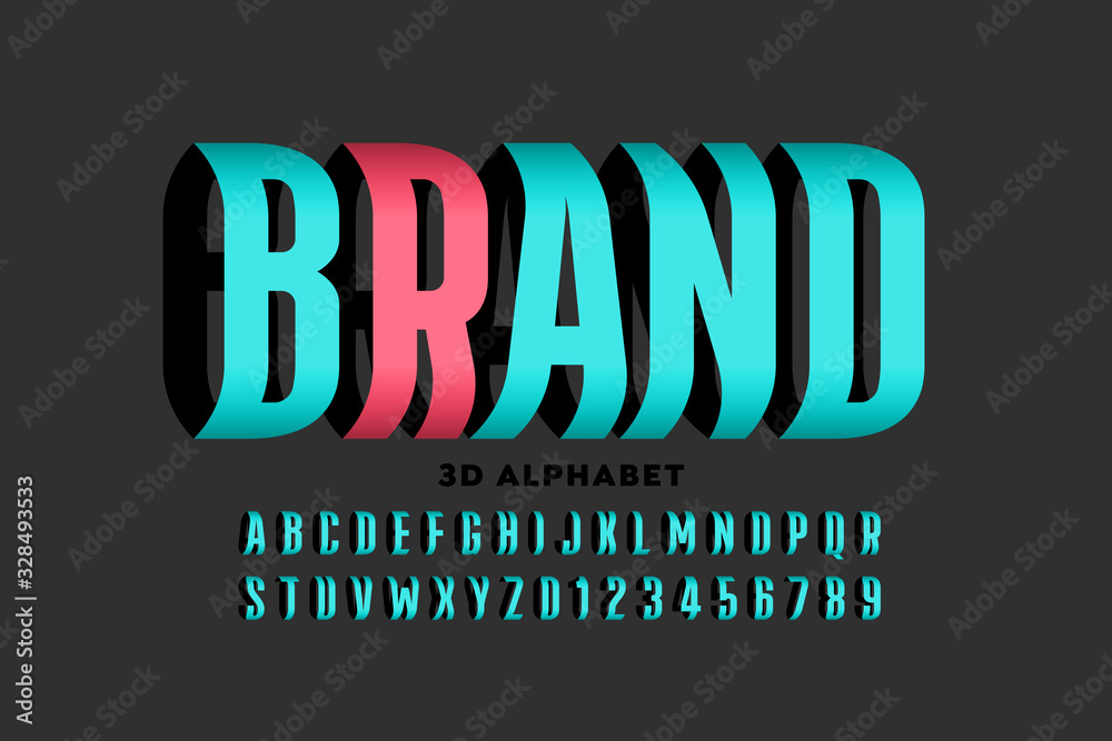 Three dimensional style font design, alphabet letters and numbers Stock ...