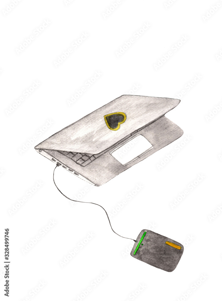 Watercolor hand painted computer isolated on white background ...