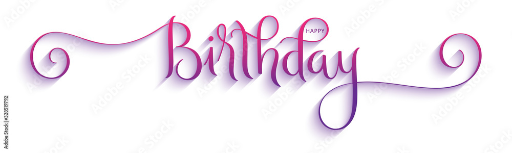 HAPPY BIRTHDAY pink and purple vector brush calligraphy banner with ...