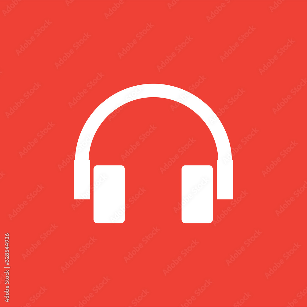 Headphone Icon On Red Background. Red Flat Style Vector Illustration ...