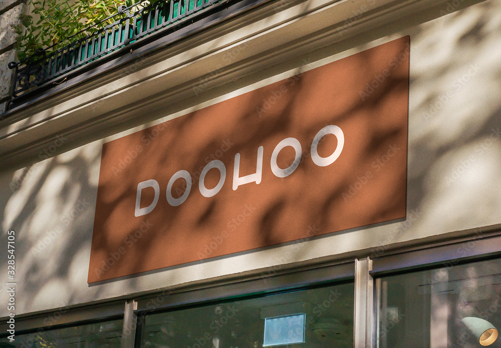 Wall Mounted Storefront Sign Mockup Stock Template | Adobe Stock