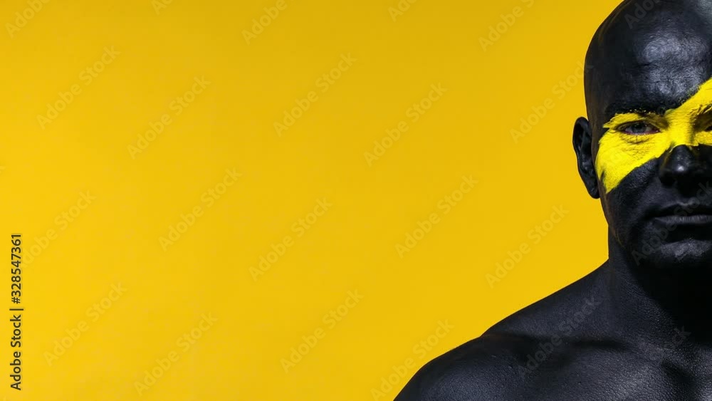 Bright video banner with copy space for ads. Closeup portrait of half ...