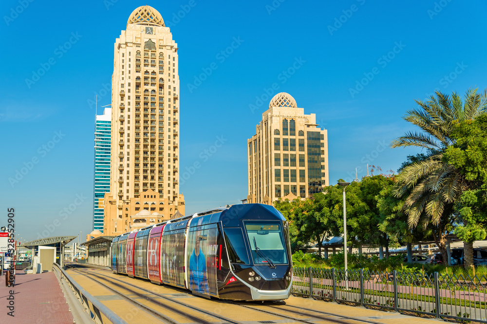 Alstom Citadis 402 tram on December 31, 2015 in Dubai, UAE. The system ...