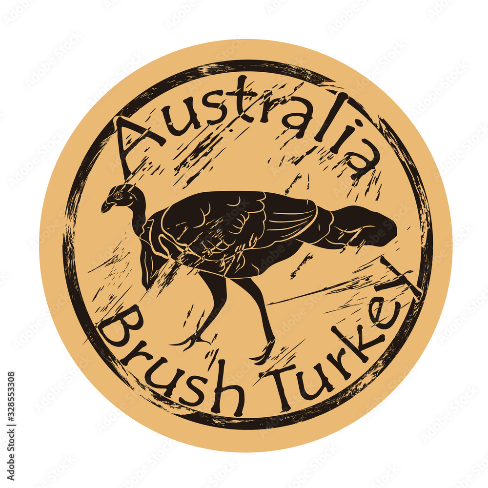 Brush turkey bird silhouette icon round shabby emblem design old retro ...