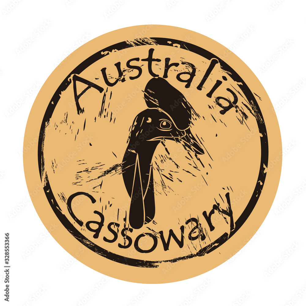 Cassowary bird silhouette icon round shabby emblem design old retro ...